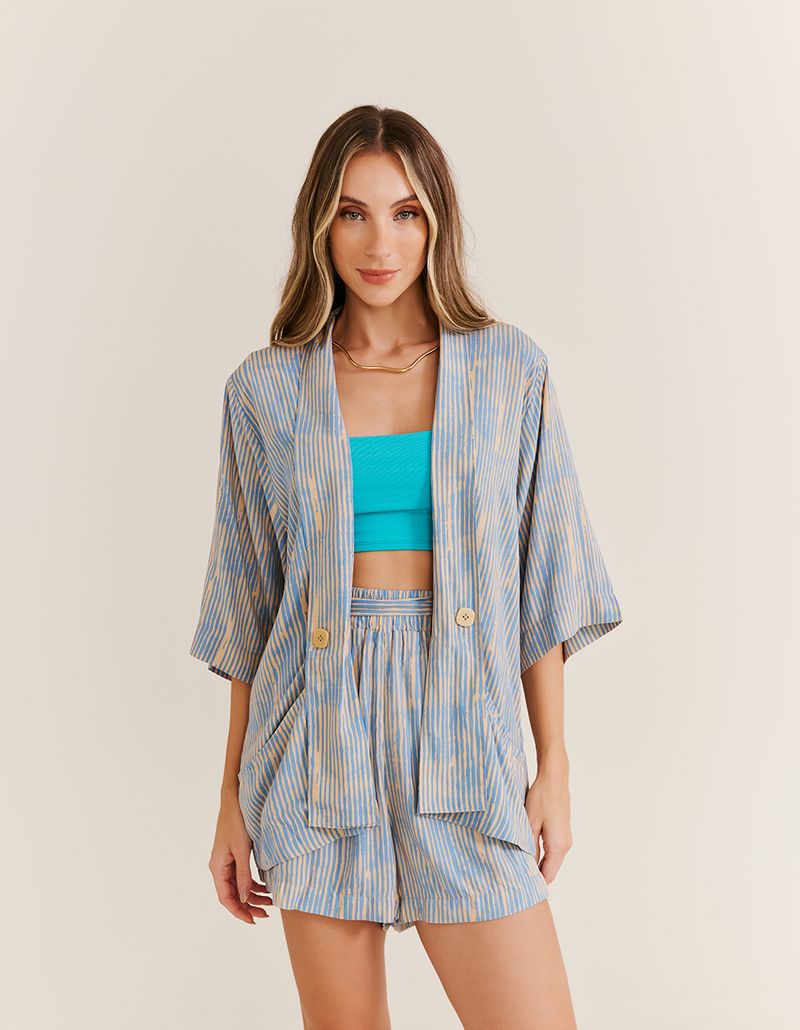 Kimono Estampado Textura Ice - Azul Ice