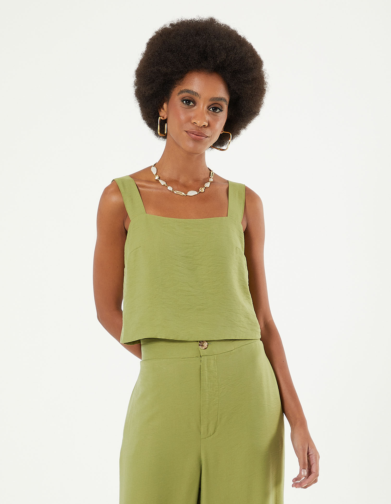 Top Cropped Crepe - Verde - Zinzane