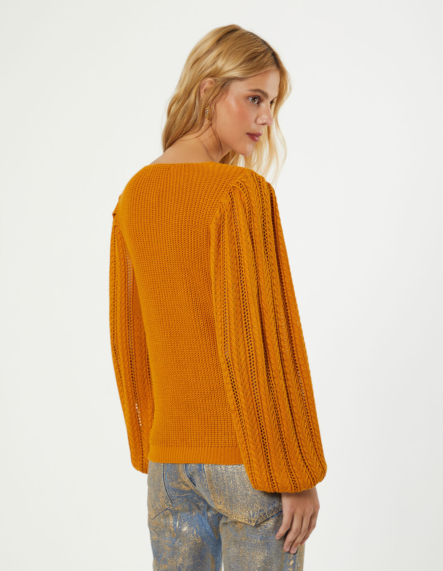 Blusa Manga Rendada - Ocre