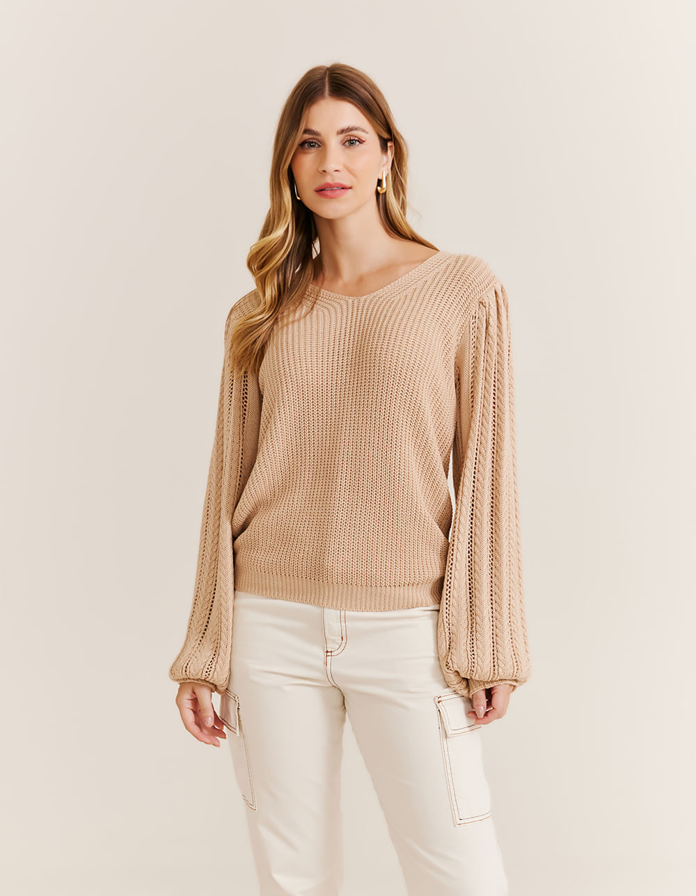 Blusa Manga Rendada - Areia