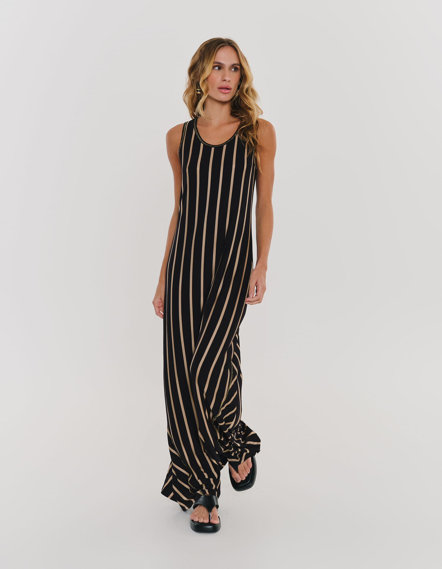 Vestido Longo Listrado Lurex - Preto Vestido Longo Listrado Lurex - Preto