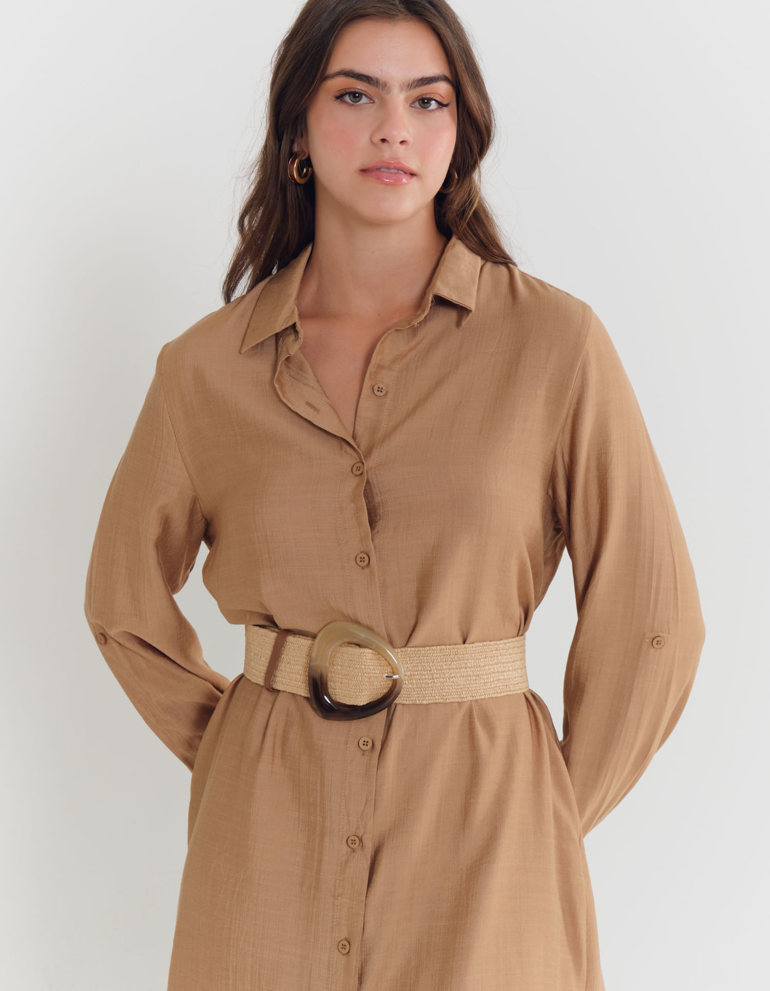 Cinto Elástico Palha Fivela Tartaruga - Caramelo