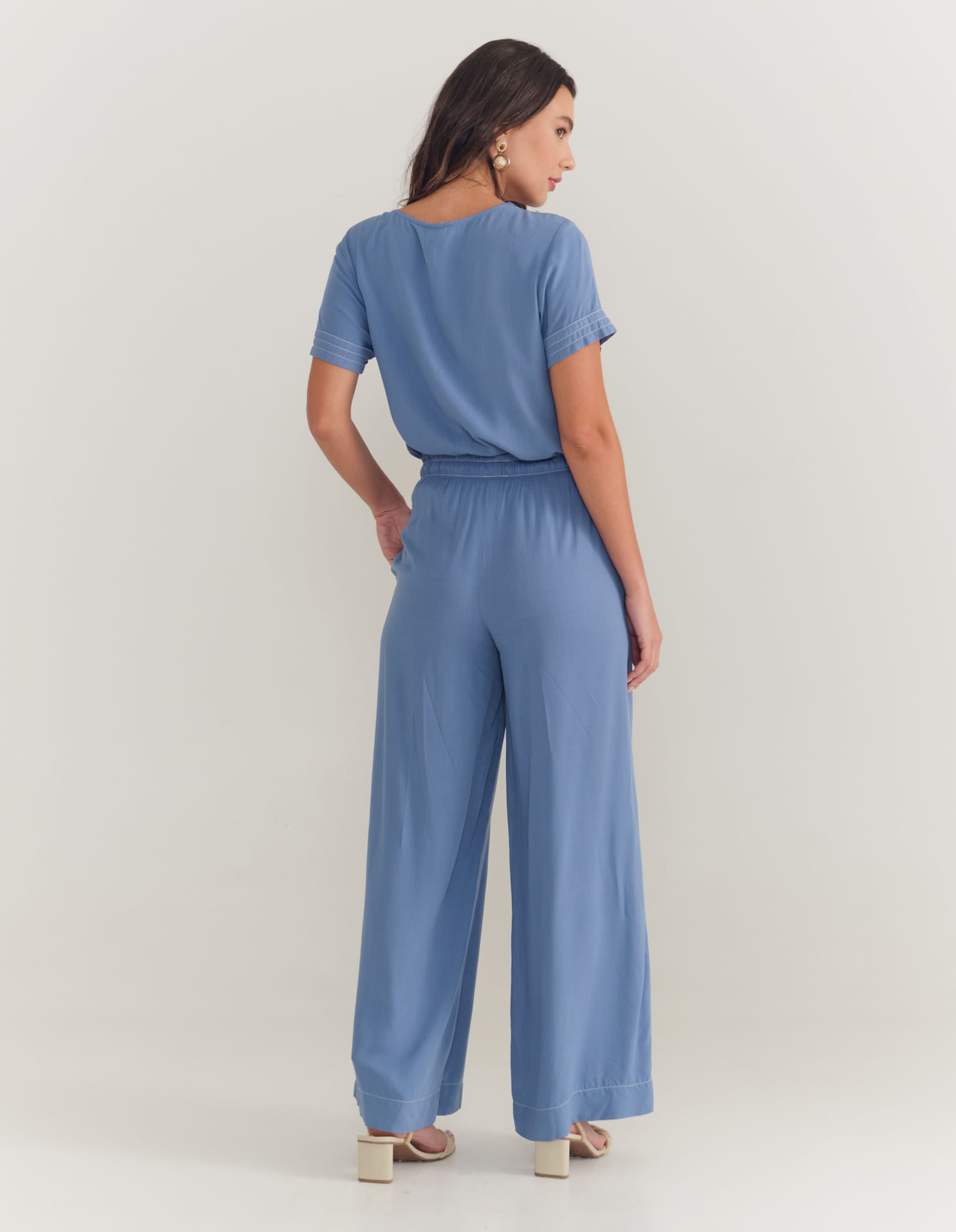 Calça Cós Elástico Com Amarração - Blue Ocean