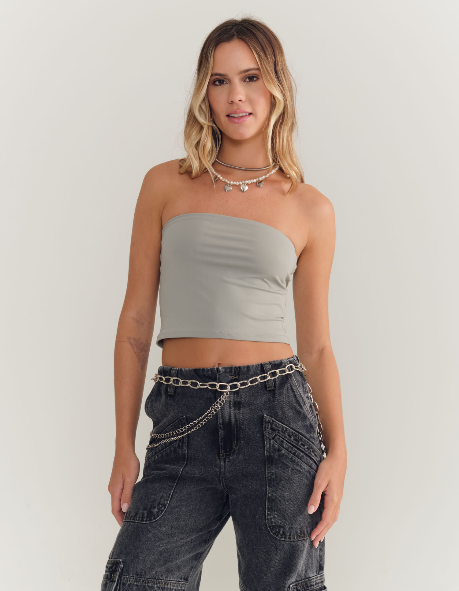 Top Faixa Sem Alça - Cinza