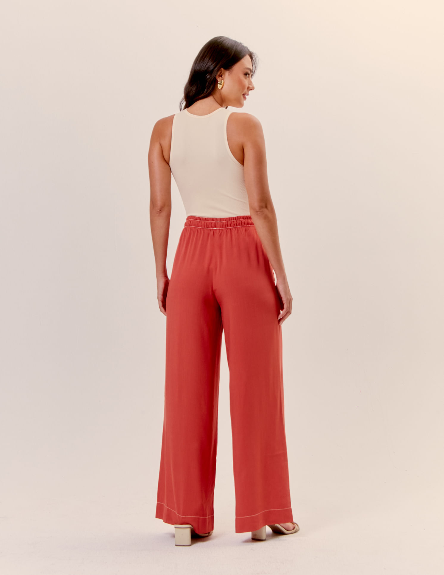 Calça Cós Elástico Com Amarração - Sandalo