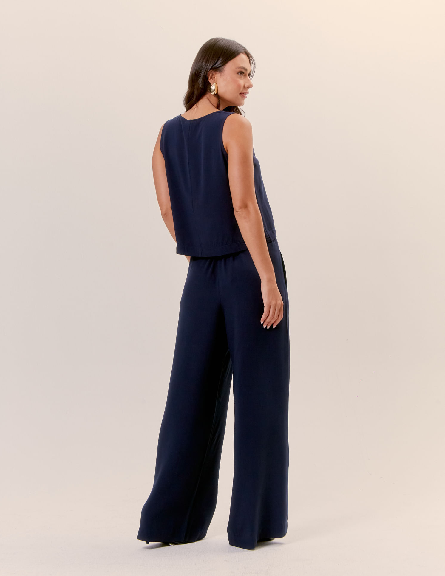 Calça Pantalona Tunel Cós - Azul Marinho